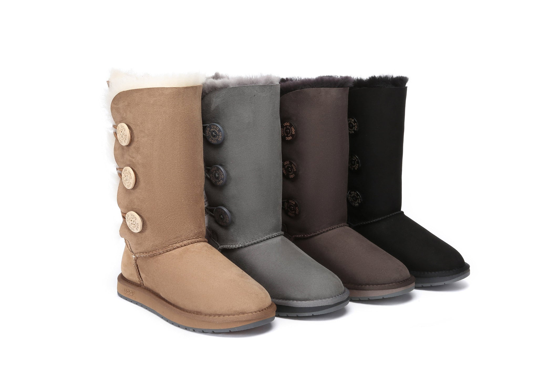 Australian Premium Double Face Sheepskin Tall Triple Button Water Resi ...